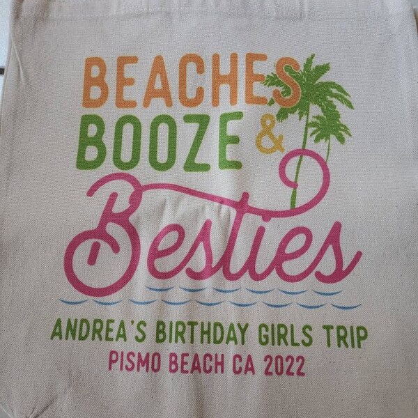 Beach Booze & Besties Tote Bag - Bachelorette Party Bag - Girls Trip ...