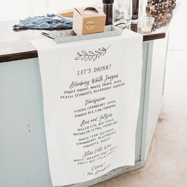 Wedding Bar Sign, Custom Bar Menu Fabric Banner, Wedding Reception ...