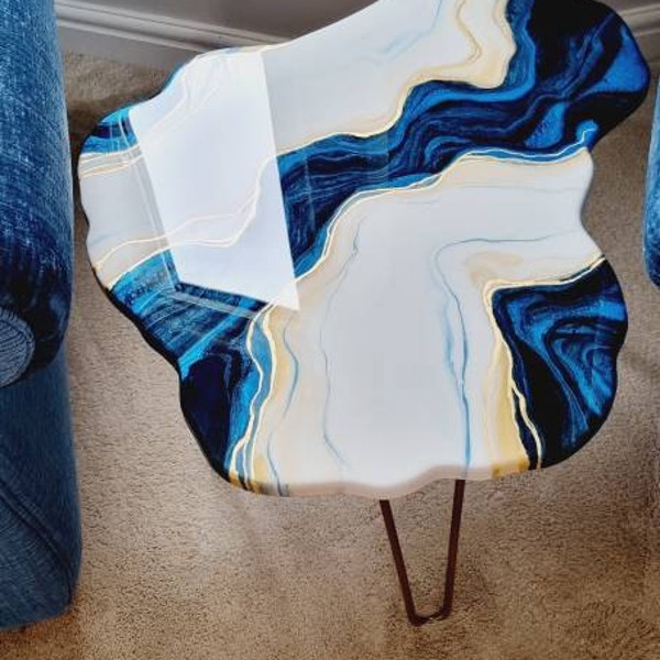 White & Navy Blue Coffee Table, Epoxy Resin Coffee Table, Custom Coffee ...