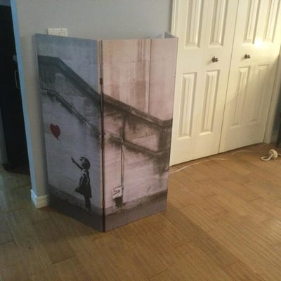 Imitation Wood Screen Print Canvas Room Divider Abstract Art Décor Free ...