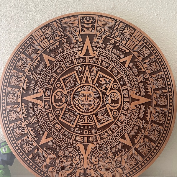 Wood Carved Aztec Calendar Wall Art , High Detail Aztec Wood Carving ...