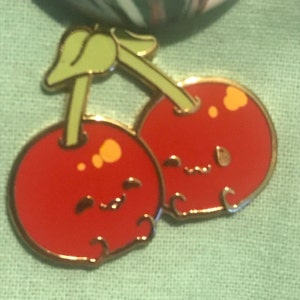 Cherry Buddy Enamel Pin Cute Fruit Vegetable Vegan Kawaii Food Lapel ...