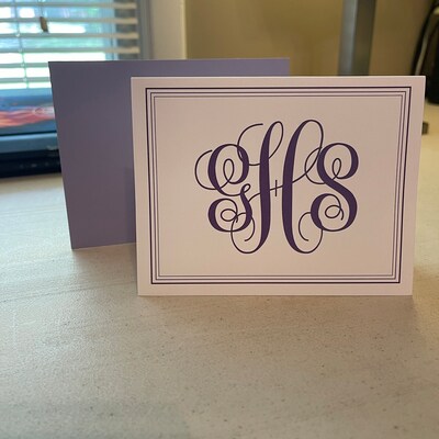 Personalized Monogram Folded Thank You Card, Monogram Folded Stationery ...