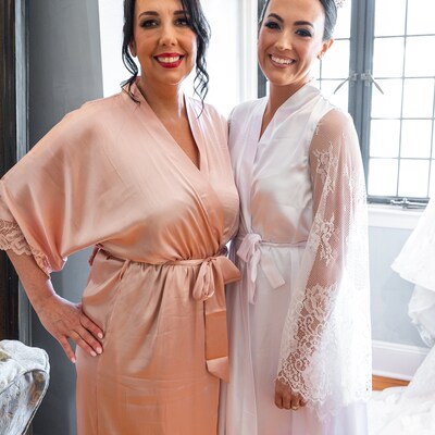 Long Bridal Robe Long White Robe Wedding Kimono Long Lace Bridal Robe ...