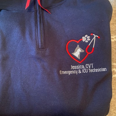 Full Zip Vet Tech Jacket With Sleeve, Vet Assistant Hoodie With Pockets ...