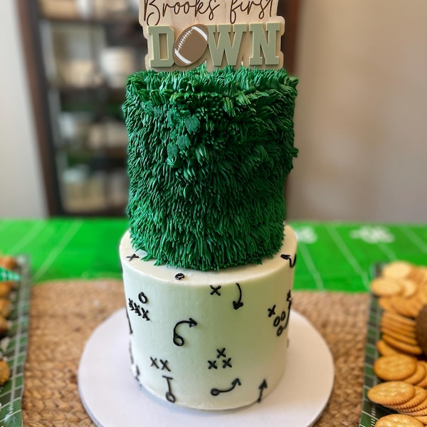 First Year Down Cake Topper, Personalized Birthday Decor, Football ...