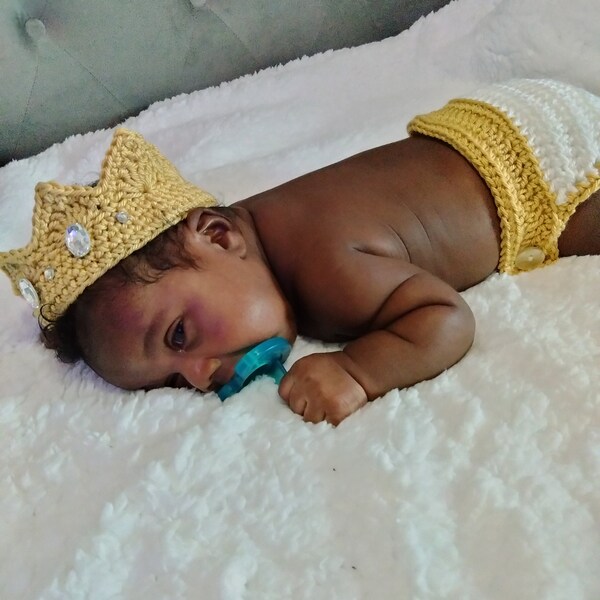 Crochet Baby King Crown, Crochet Prince Outfit, Baby Shower Gift ...