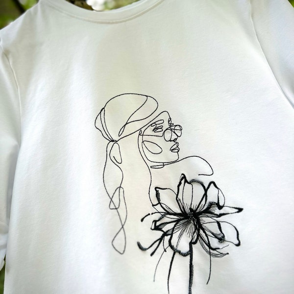 Woman With Glasses One Line Machine Embroidery Design, Lady in ...