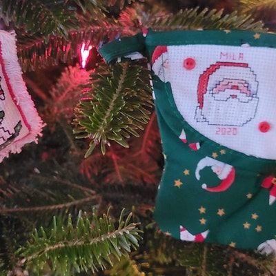 Cross Stitch Button Tree Ornament, Crafty Christmas Decoration, Folk ...