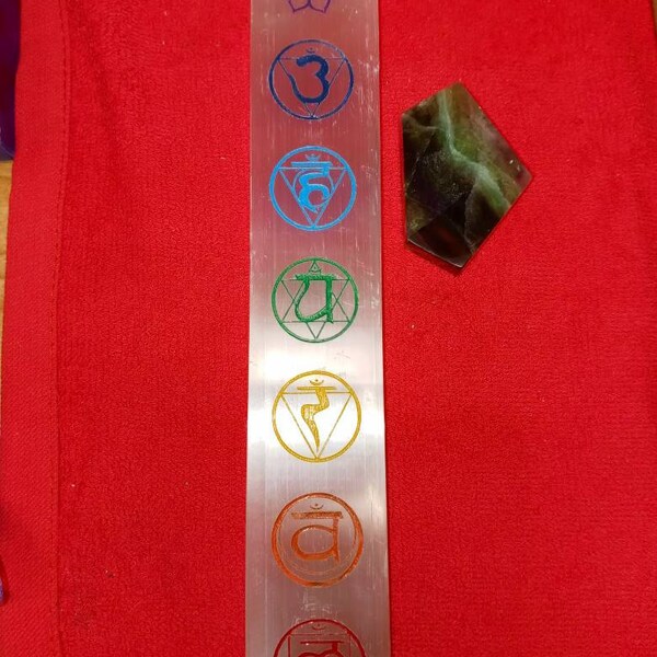 Seven Chakra Engraved Selenite Bar, Chakra Healing, Chakra Balancing ...
