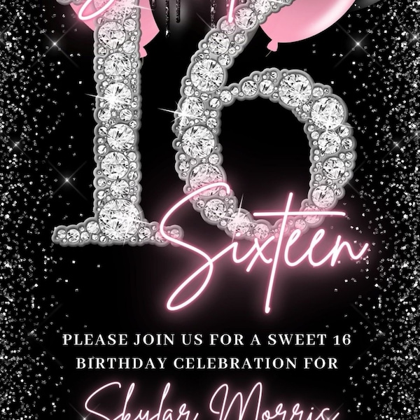 Sweet 16 Sixteen Birthday Invitation, Animated 16th Party Invite, Blush ...