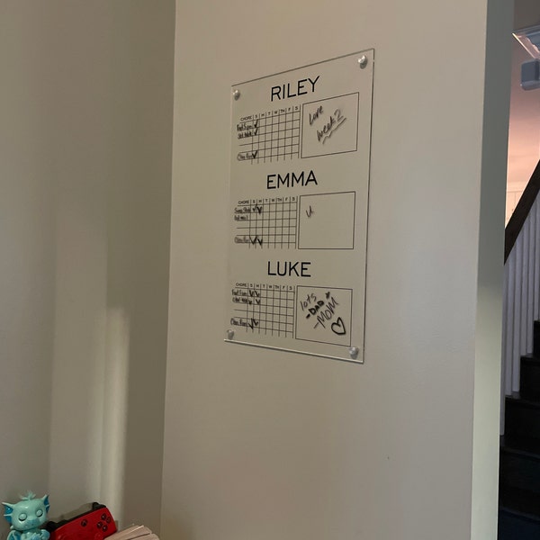 Acrylic Chore Chart Personalized for 3 Kids || Custom Children Girl Dry ...