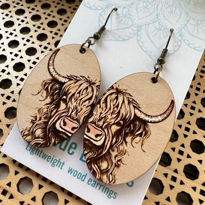 Highland Cow Earring SVG File for Glowforge or Laser Cutter, Farm ...