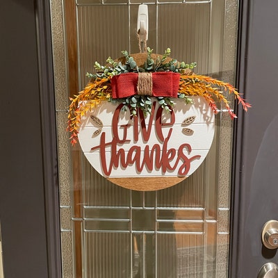 3D Give Thanks Door Hanger, Thanksgiving Door Hanger, Fall Door Hanger ...