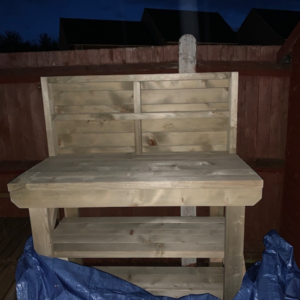 Wooden Indoor/outdoor Workbench With Back Panel and Double Shelf - Etsy UK