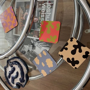 Cute Coasters Set of 4 Wavy Coasters Funky Decor Cork Coaster Colourful ...