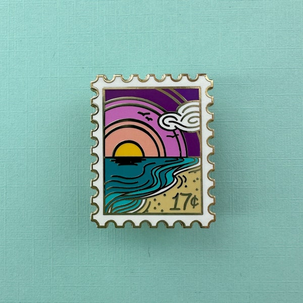 Sunset Shore Stamp Enamel Pin / Lapel Pin / Ocean Pin / Stamp Pin / Pin ...