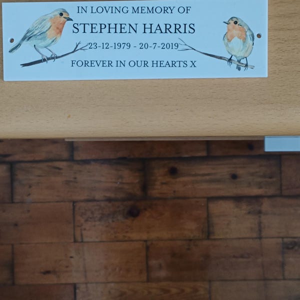 When Robins Are Near Personalised Bench Plaque, All Weather Memorial ...