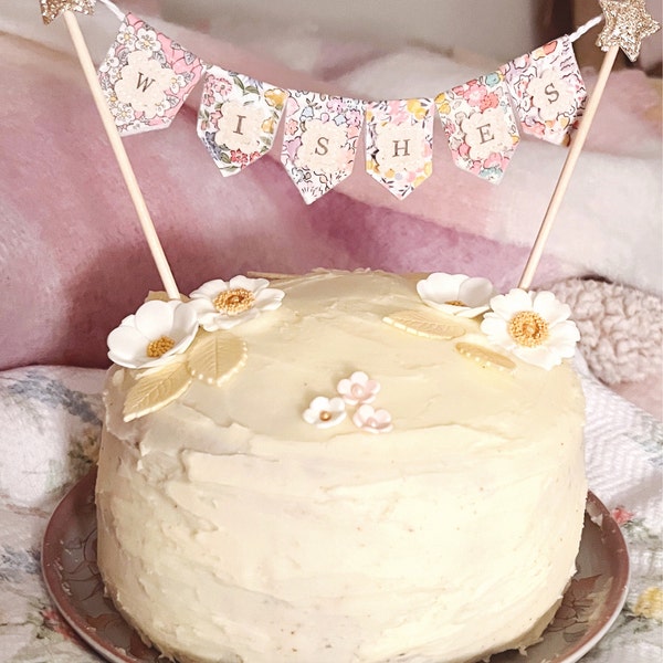 Personalised Floral Cake Topper Bunting | Handmade Birthday Party Cake ...