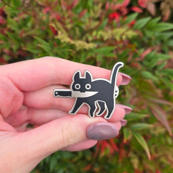 Black Knifecat Enamel Pin - Etsy