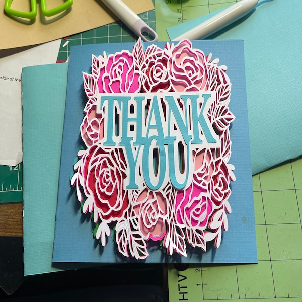 3D Thank You Card Papercut Template SVG, PDF, JPG Dxf, Layered Paper ...