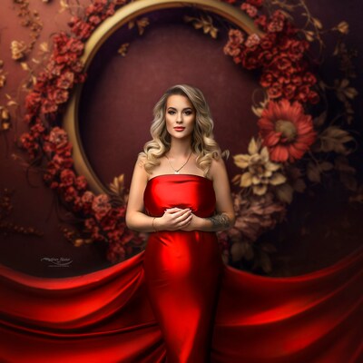Red Floral Ring Digital Backdrops, Red Floral Hoop Backdrops, Maternity ...