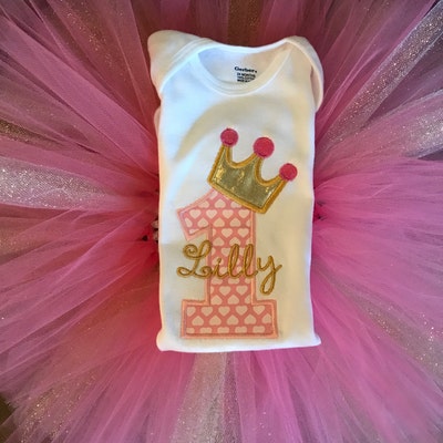 First Birthday Embroidery Design, 1 Appliqué With Crown, Princess ...