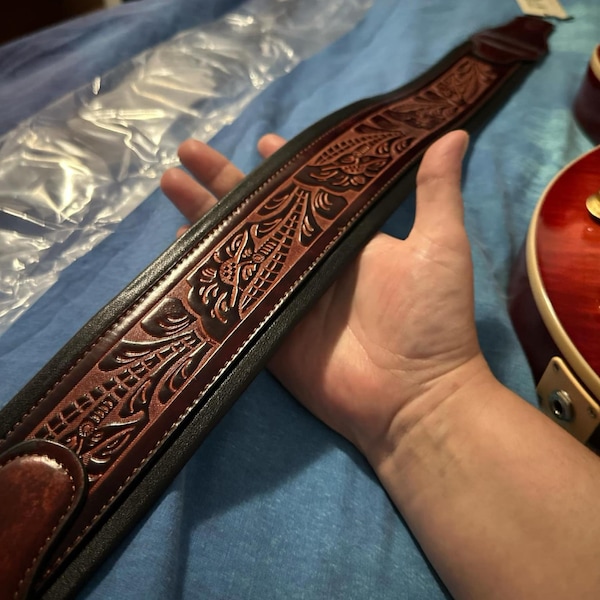 Mandolin Strap Chestnut Brown Leather for A or F Type Mandolins Walker ...
