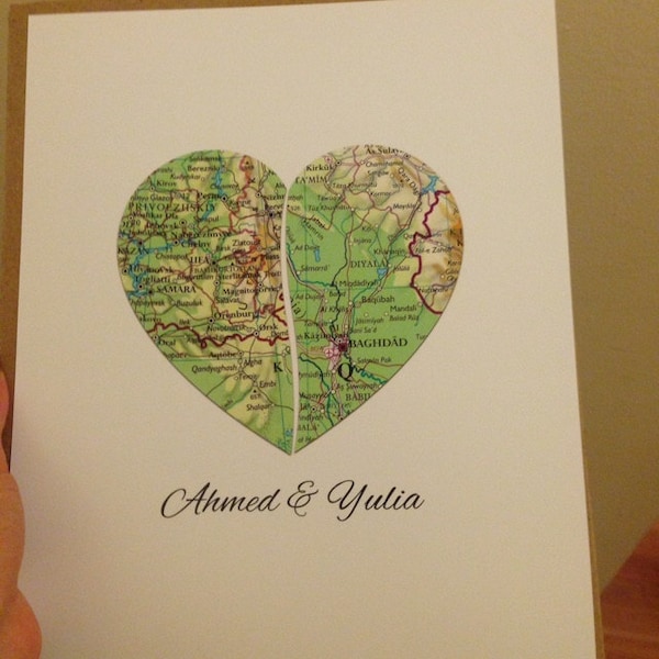 Custom Vintage Map Heart Art Print, Couples Wedding Gift - Etsy