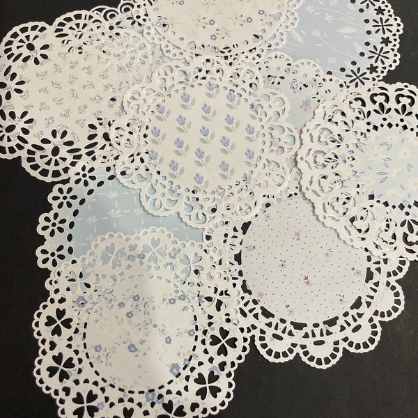 Round Paper Doilies With Floral Print in Light Blue and White Colors 10 ...