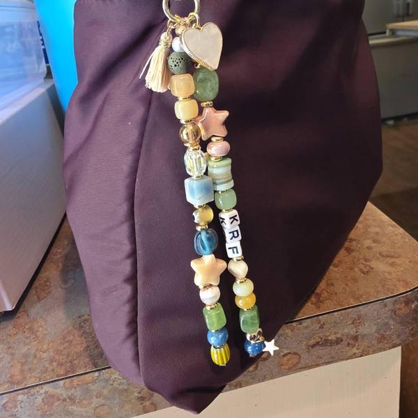 Handmade Beaded Keychain: Glass, Ceramic, Crystal Beads With Charm - Etsy