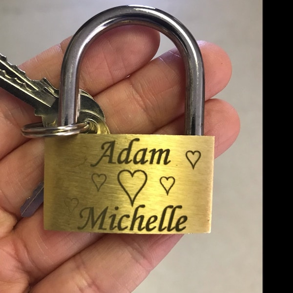 Engraved Padlock ( Love-lock, Brass ) With Key and Pouch,personalized ...
