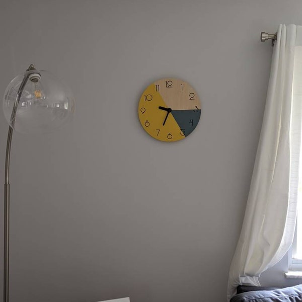 Minimalist Wall Clock With Numbers Large Wooden Clock Mustard and Gray ...