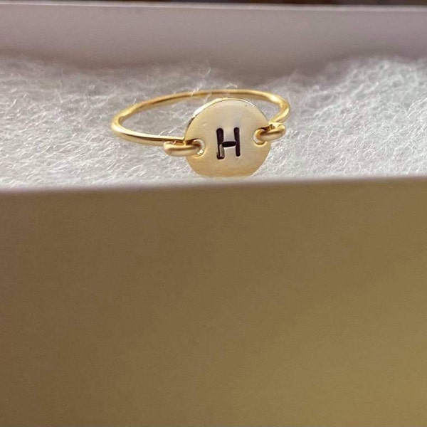 Stamped Initial Ring, Gold Letter Ring, Brass Ring, Personalized Ring ...