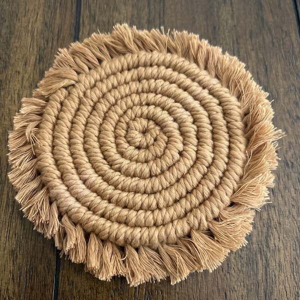 Macrame Fringe Coaster, Woven Coaster, Soft Cotton, Macrame Candle Mat ...