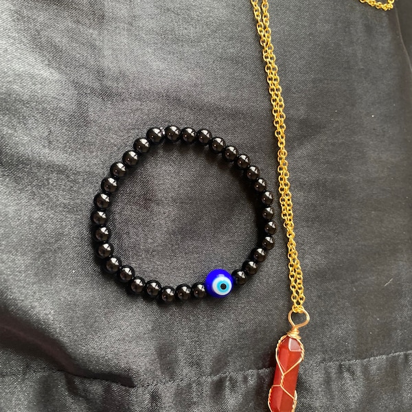 Protection Crystal Bracelet | Beaded Gemstones | Aquamarine, Evil Eye ...