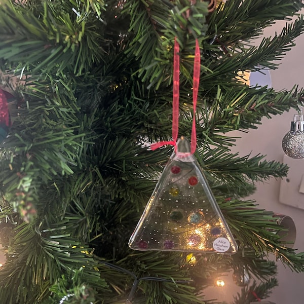 Fused Glass Christmas Tree Bauble Decoration, Two Trees With Snow ...