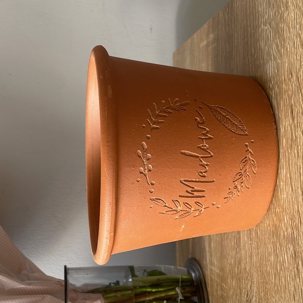 Personalised Engraved Handwritten Name Terracotta Pot, Custom Made ...