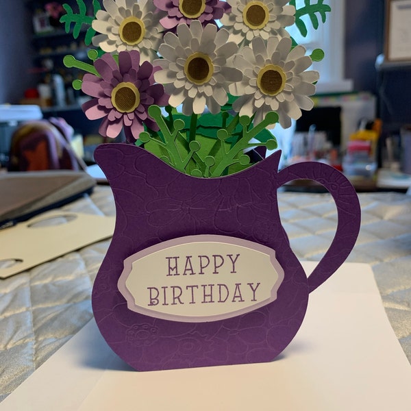 Pitcher of Flowers Card SVG. Flower Box Card Cutting File. Floral Card ...