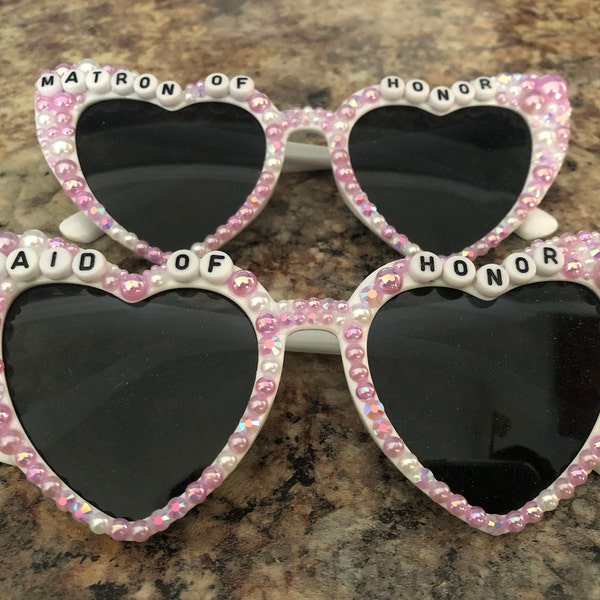 Custom Bridesmaid Sunglasses, Maid of Honor Sunglasses, White Pearl ...