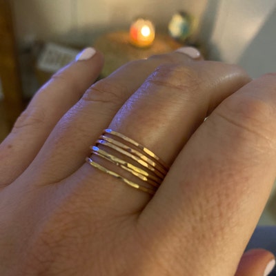 Rose Gold Stacking Rings Set of 3 Hammered Thin Gold - Etsy