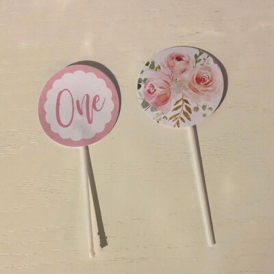 Pink First Birthday Cupcake Toppers Printable One Cupcake - Etsy