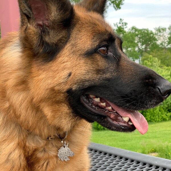 Wolf Dog Tag, Dog Tag for Dogs, Hand Stamped, Dog Tag, Mountain, Tree ...