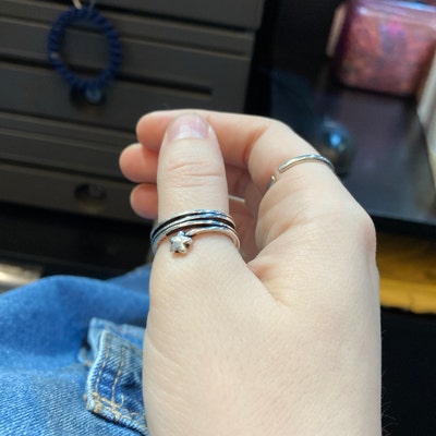 Silver Thumb Fidget Ring, Adjustable Anti Anxiety Bead Ring, Fidget ...