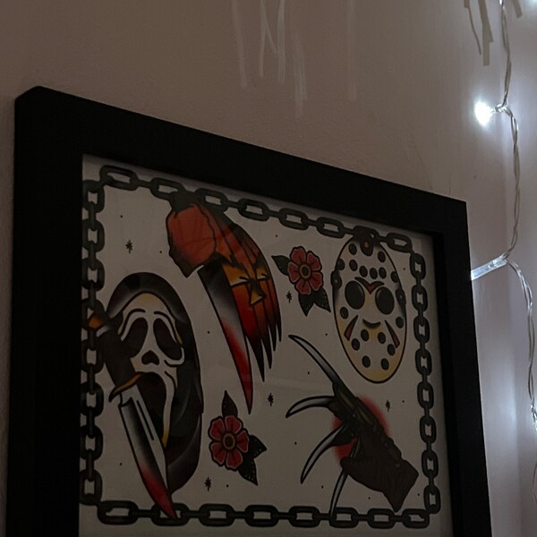 Horror Traditional Tattoo Flash Sheet Print Tattoo Flash Horror Movies ...