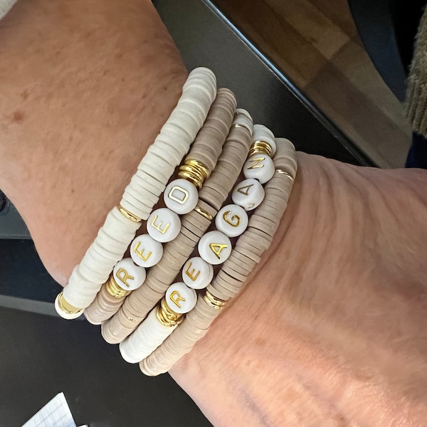 Beaded Bracelets, Personalized Name Bracelet, Name Bracelet, Heishi Bead Bracelet, Friendship ...