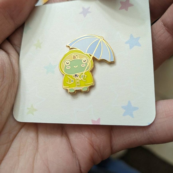 Frog Enamel Pin, Froggy Enamel Pin, Raincoat Frog Pin, Happy Little ...