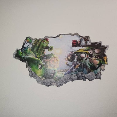 Zombies Wall Decal Game 3D Smashed Wall Art Sticker Kids Decor Vinyl ...