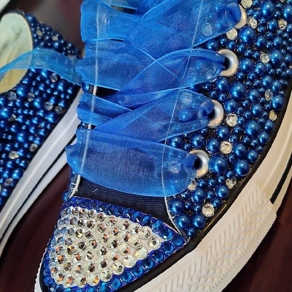WOMEN Blue Bling Converse All Star Chuck Taylor Sneakers LOW TOP - Etsy