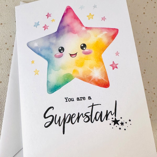 You Are a Superstar Card, Well Done Card, You Passed Card, Appreciation ...